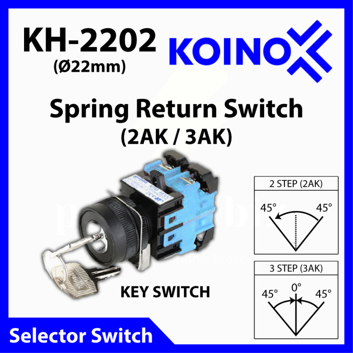 KOINO KH-2202 (Ø22mm) Spring Return Key Selector Switch, KH-2202-2AK (2 ...