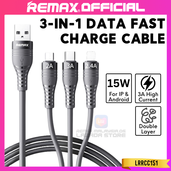 REMAX OFFICIAL Fast Charging 3A Universal Cabel 3 In 1 Multi Data PD ...