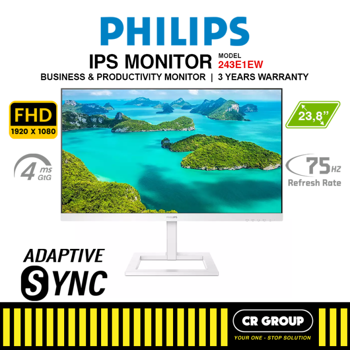 PHILIPS PHI-243E1EW 23.8-inch Full HD 75Hz IPS USB-C LCD Monitor (3Yrs ...