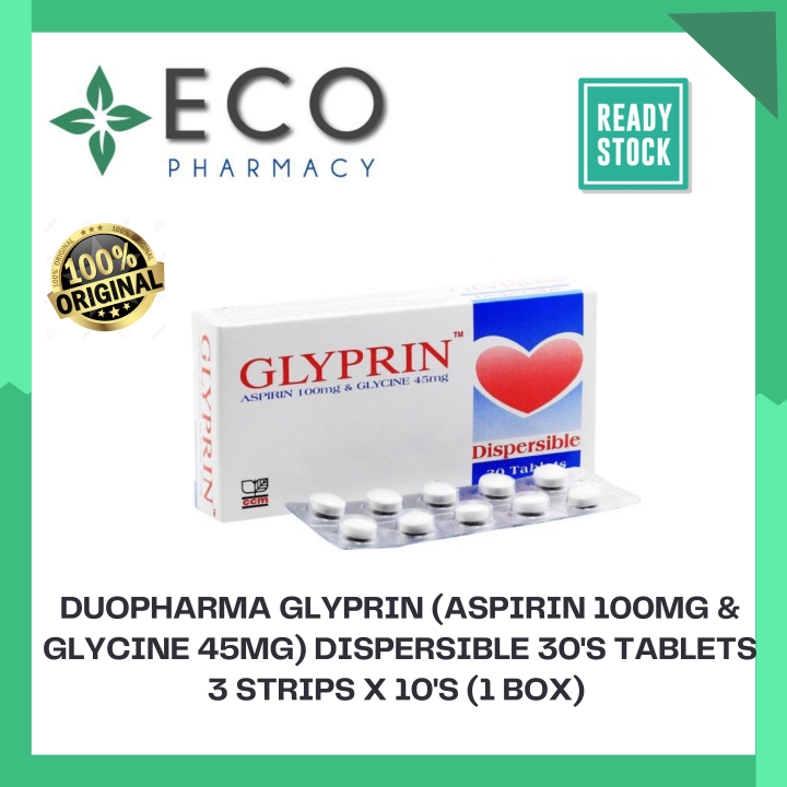 DUOPHARMA Glyprin (Aspirin 100mg & Glycine 45mg) Dispersible 30's ...