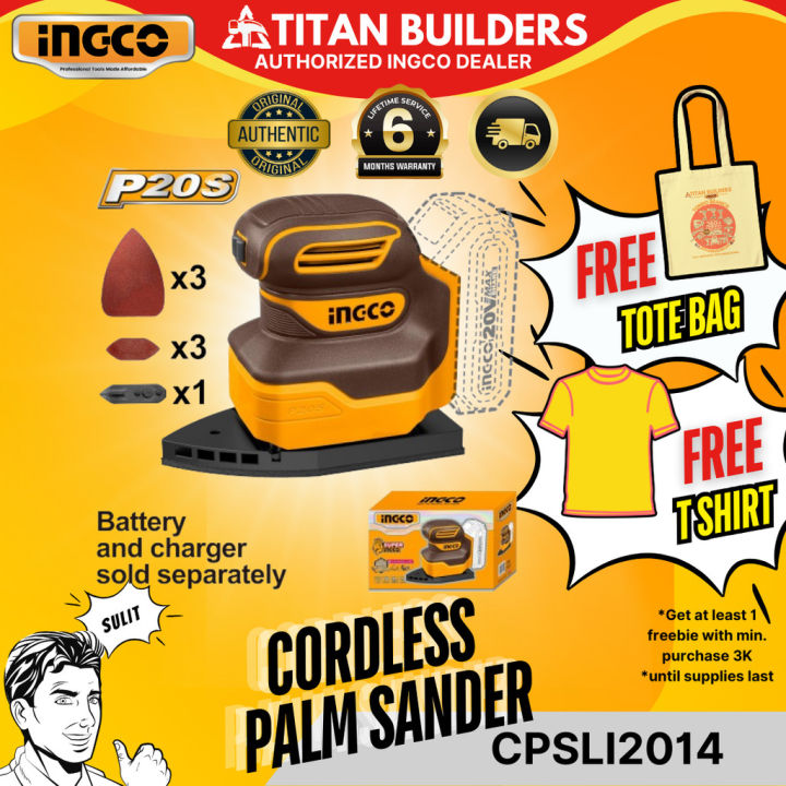 Ingco by Titan Cordless Palm Sander 20V 12000rpm includes finger pad 6 ...