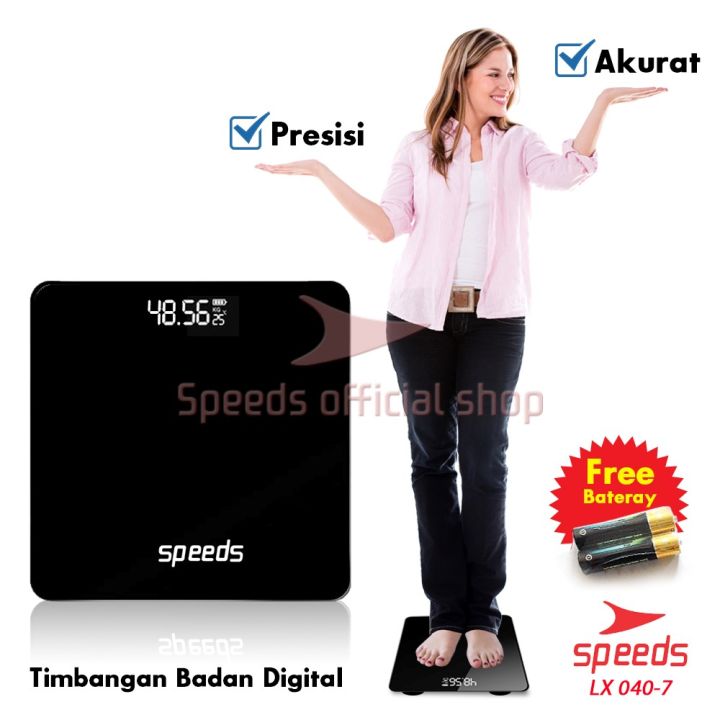SPEEDS Timbangan Badan Digital 26x26cm 180kg Scale Kaca Berat Mini Max 040-7 | Lazada Indonesia
