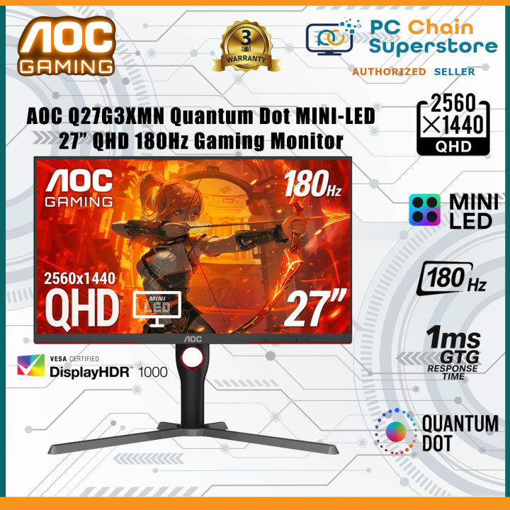 AOC Q27G3XMN MINI-LED Quantum Dot Gaming Monitor - 27" QHD Fast VA / 180Hz / 1ms / DisplayHDR ...