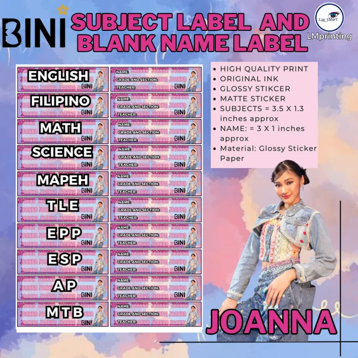 LUCSMART fast shipping - BINI JOANNA INSPIRED SUBJECT LABEL AND NAME ...