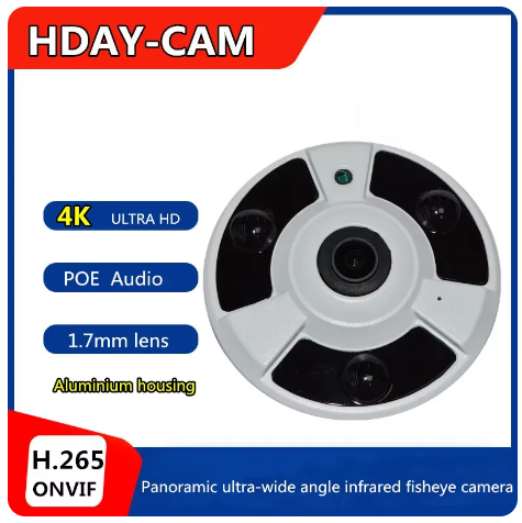 4K Ultra HD 8MP IP Camera 1.7MM Fish Eye Panoramic POE Camera Audio ...