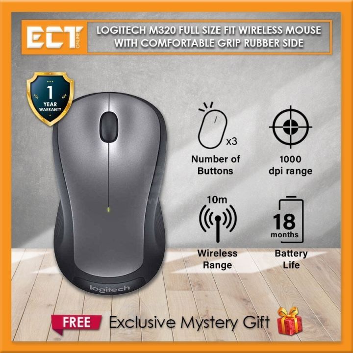 Logitech M320 Full Size Fit Wireless Mouse with Comfortable Grip Rubber ...