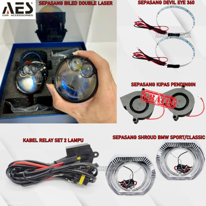 COMBO PAKET TURBO DOUBLE LASER 2,5 INCHI 60 WATT BLUELENS BILED AES GEN ...