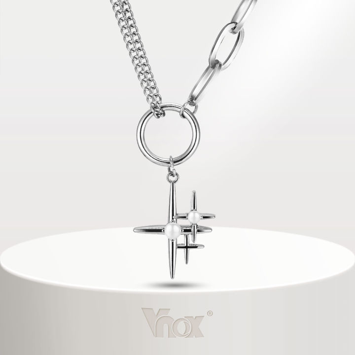สร้อยคอแบบประกบดาวสี่แฉกแบบเรียบง่าย Vnox สำหรับผู้ชายทำจากสเตนเลสสตีล ...