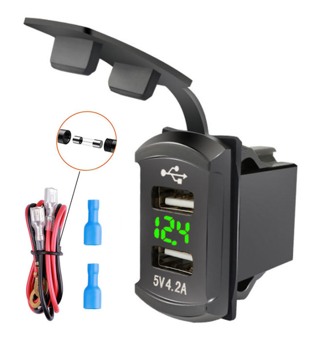 4.2A Car Dual USB Charger 12-24V LED Voltmeter Power Adapter for Mobile ...