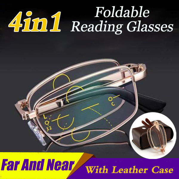 [For far And Near] New With Leather Case Folding Reading Glasses Anti ...