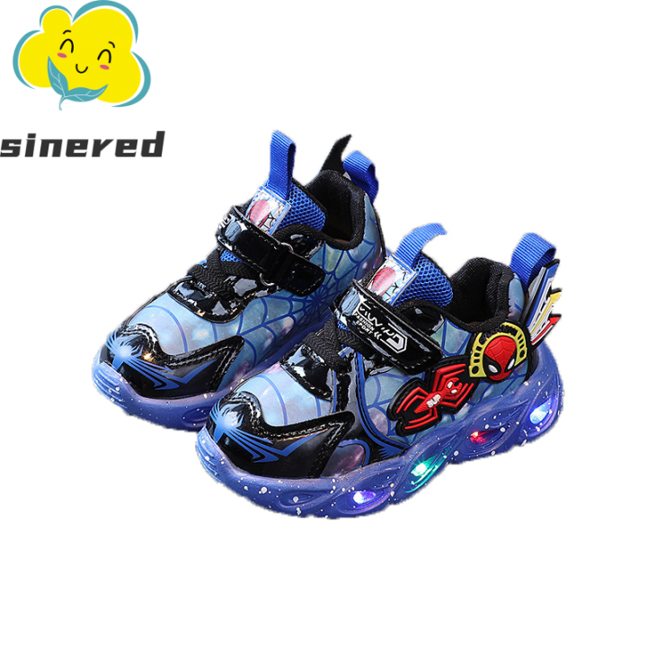 Sineed ฤดูใบไม้ผลิและฤดูใบไม้ร่วงเด็กสบายรองเท้ากีฬาแสงการ์ตูนแมงมุม ...