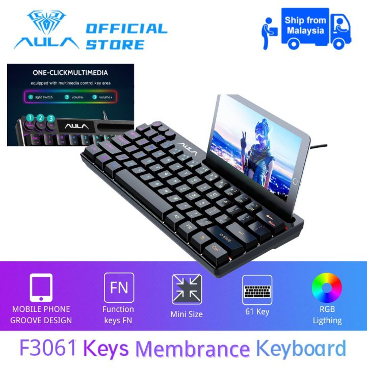 AULA F3061 Gaming Keyboard Mini Size 61Key Portable Wired Keyboard RGB ...