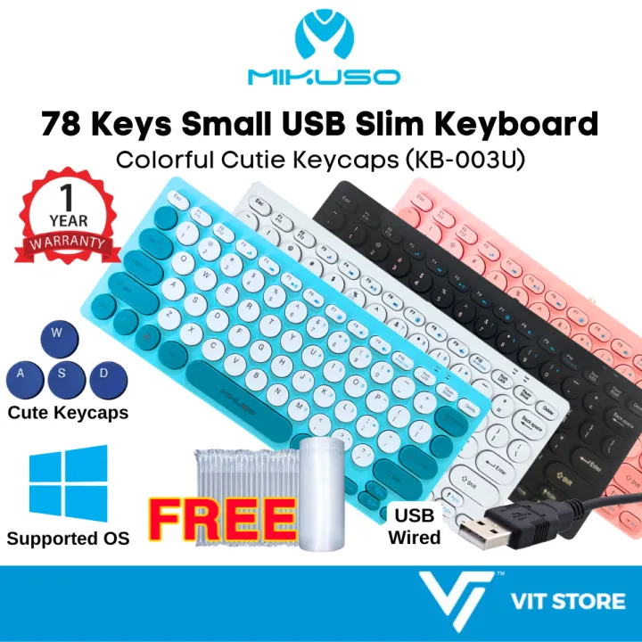 MIKUSO KB-003U Colorful Cute Small USB Keyboard | 78 Keys Wired Slim ...