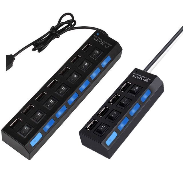 USB 2.0 Hub High Speed ON/Off Individual Switch with LEDs Power ...