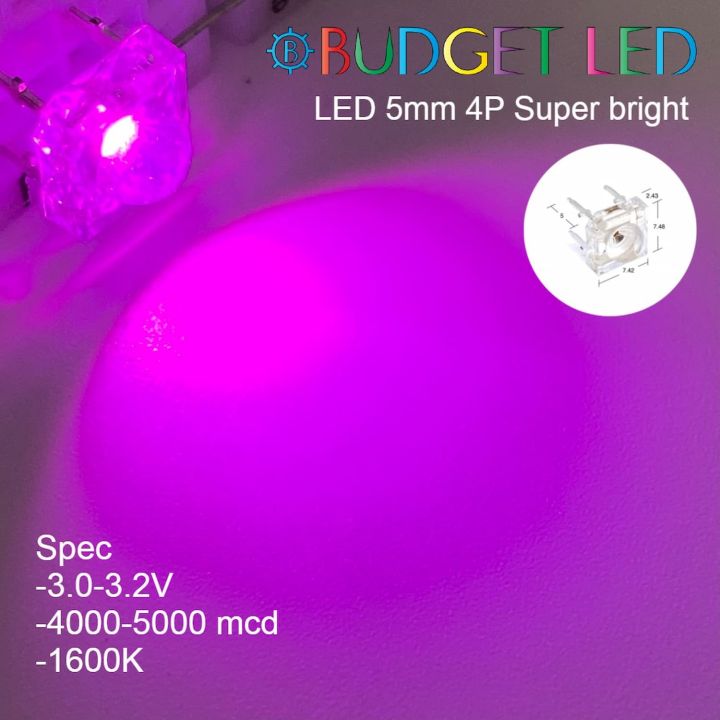 LED, 5mm 4P Super bright PINK แอลอีดีซุปเปอร์ไบร์ทหลอดใส สีชมพู ให้ความ ...