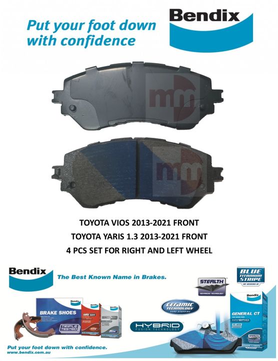 BENDIX GCT Brake Pads for TOYOTA VIOS 2013-2021 / TOYOTA YARIS 1.3 2013-2021 FRONT ORIGINAL ...