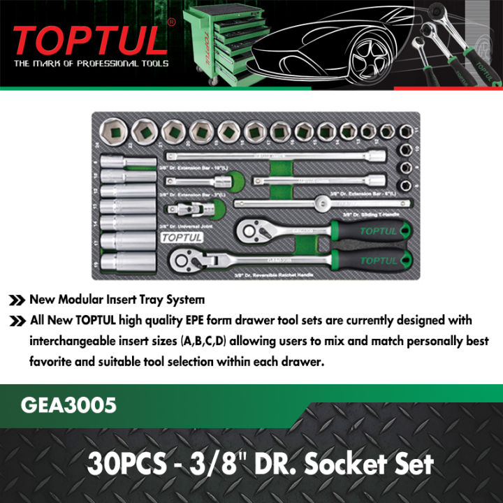 Toptul 30PCS - 3/8" DR. Socket Set (GEA3005) | Lazada PH