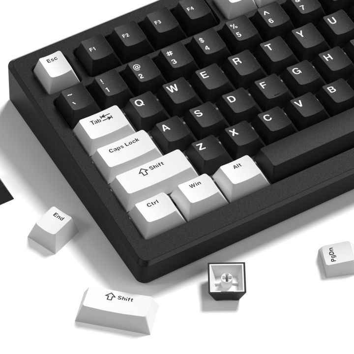 WOMIER 128 Keys Retro Black White PBT Keycap Double Shot Cherry Profile ...