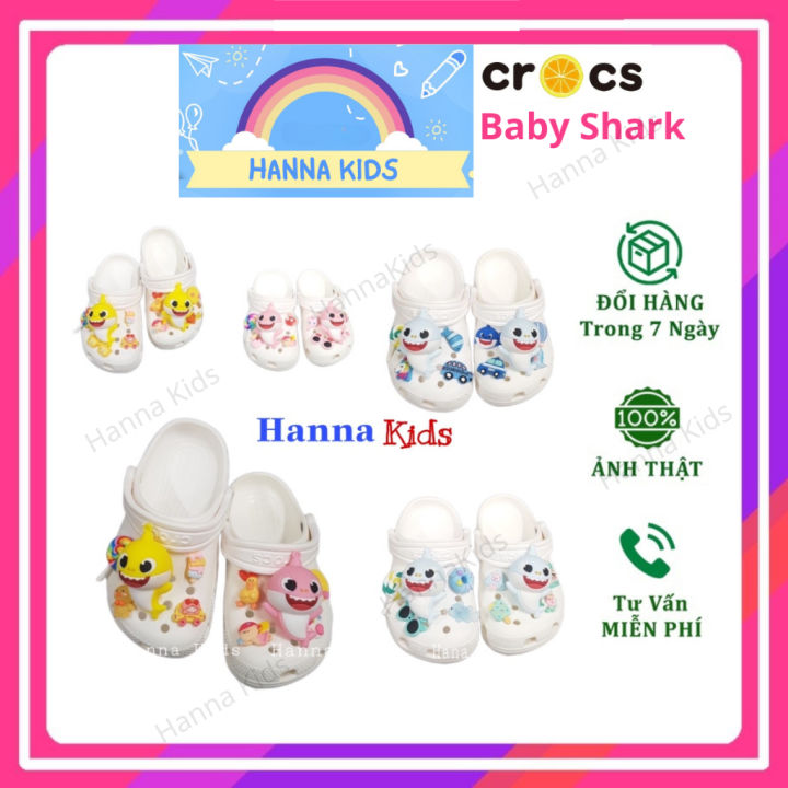 Tặng 12 Sticker-Dép Cross Baby Shark cho bé trai bé gái trẻ em màu ...