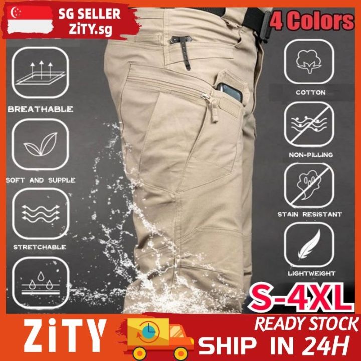 🔥ZiTY🔥IX7 S-4XL Tactical Pants Waterproof Slim Fit Multi Pockets Anti-stain Tactical Black Cargo ...