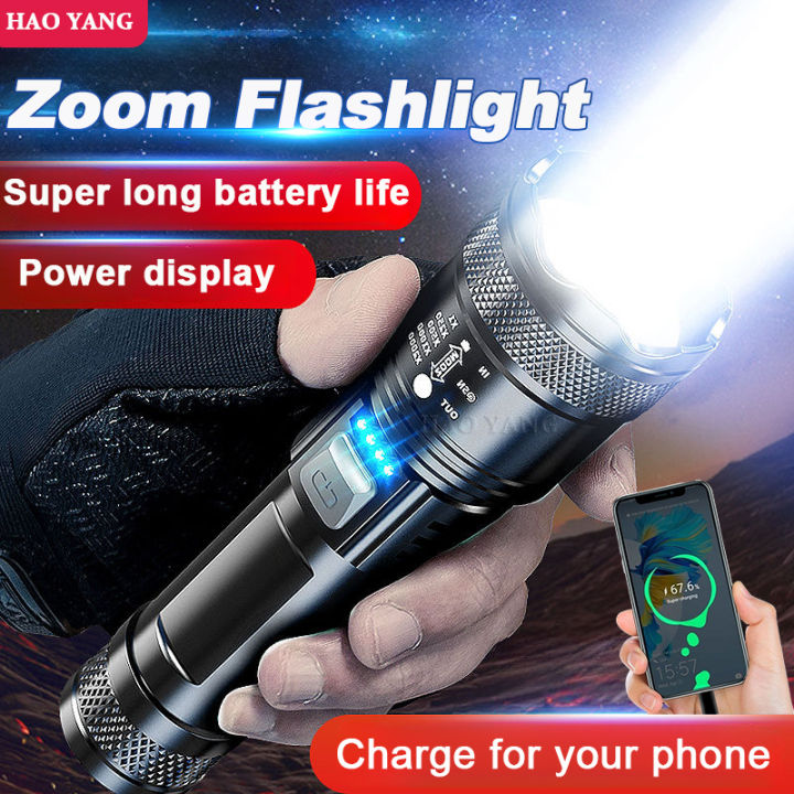 Torch light flashlight rechargeable led waterproof emergency light for ...