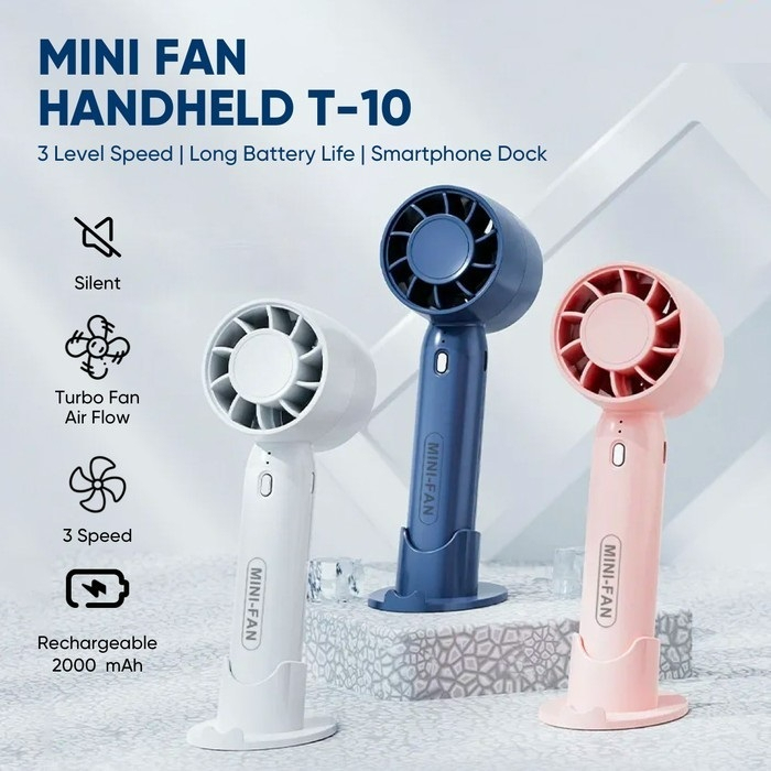 T-10 Handheld Fan USB Rechargeable Turbo Fan for Travel Home Office ...