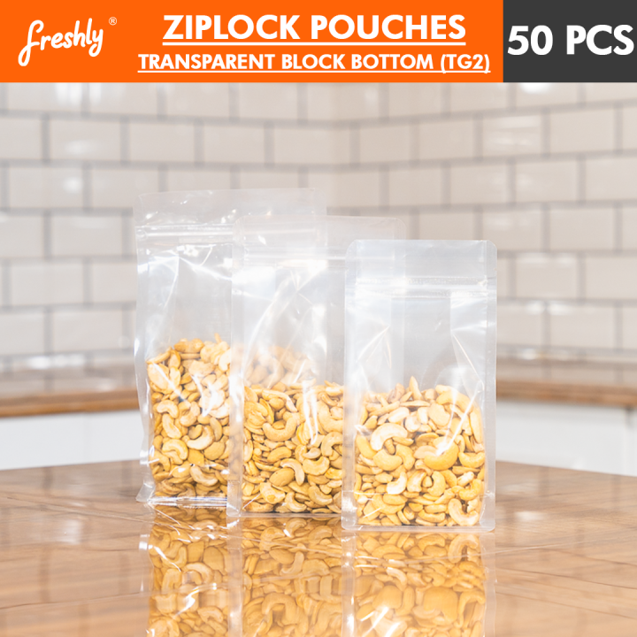 Ziplock Stand Up Pouch - 50 pcs/pack - Transparent Block Bottom Pouch ...