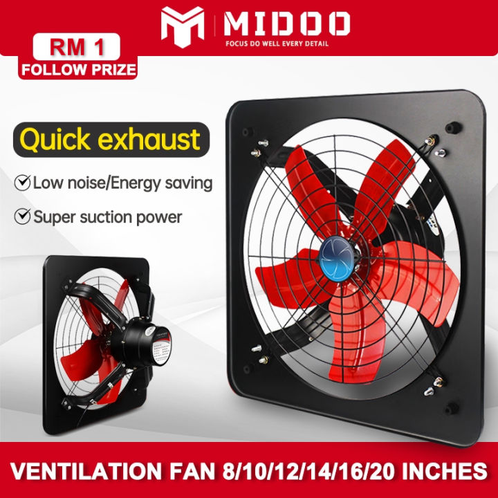 MIDOO Exhaust Fan 8-20 inch Kitchen Air Changing Fan Wall Type Light ...