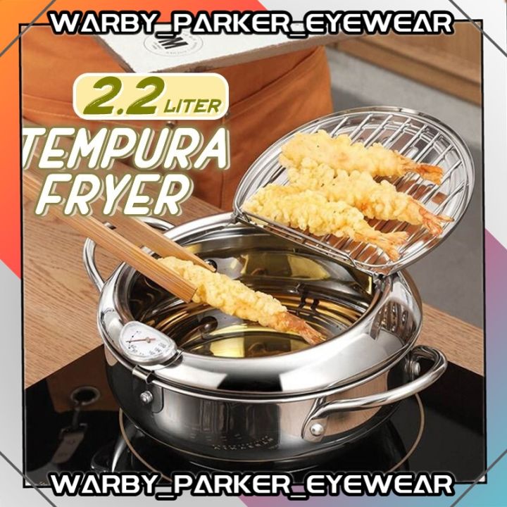 Tempura Fryer Japanese Deep Fryer Cooker With Thermometer Lid Stainless ...