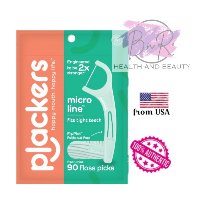 Plackers Micro Mint Dental Flossers, Fold-Out Toothpick, Easy Storage with Sure-Zip, 90 Count OR ...