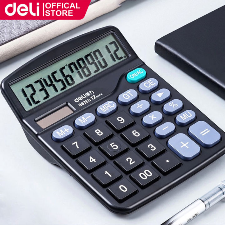 Deli Electronic Calculator Simple Portable Desktop Calculator 12-Bit Large Screen Office ...