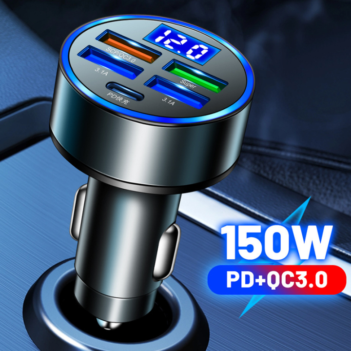 150W 5 Ports Car Charger PD QC 3.0 USB Type C Fast Charging for Xiaomi ...