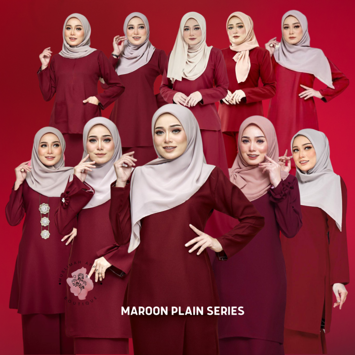 [MAROON] Skirt Kurung Moden Basic Plain riau/kedah poket/riben ...