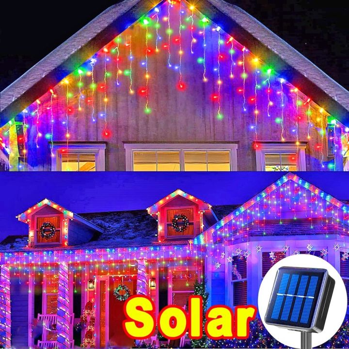 Solar 96L LED Icicle Light Fairy String Lights Eaves Decor with Drops ...