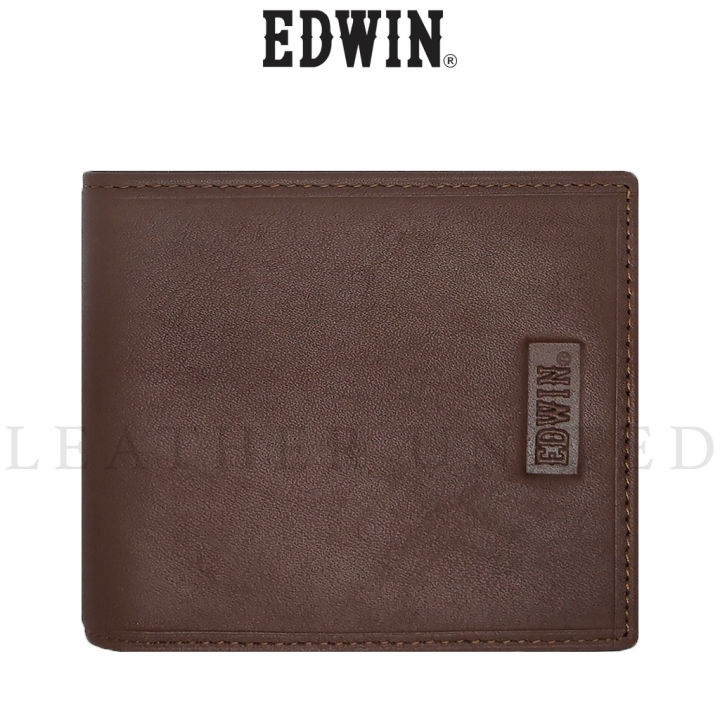 𝗘𝗗𝗪𝗜𝗡 𝐍𝐎 𝐇𝐎𝐋𝐄 𝐖𝐀𝐋𝐋𝐄𝐓 Genuine Top Grain Leather Logo Short Bifold Wallet ...