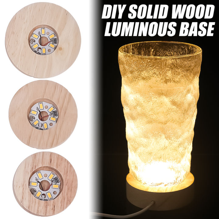 Solid Wood Luminous Base Led DIY Crafts Round Wooden 3D Night Light ...