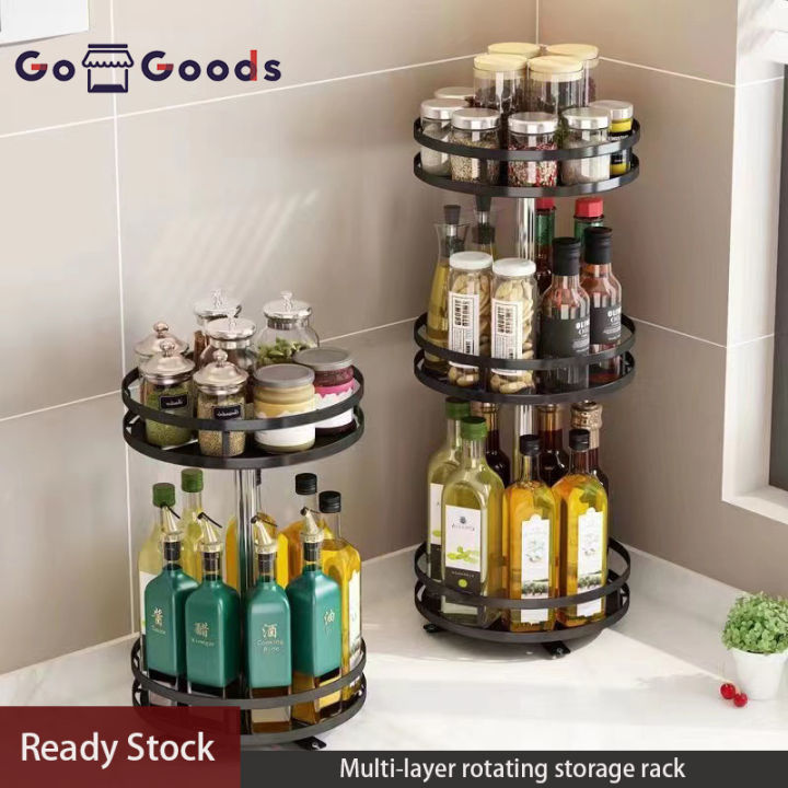 【Ready Stock】Spice Rack 360° Rotating 1/2/3 Tier Metal Material Kitchen ...