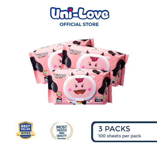 UniLove Milk Scent Baby Wipes 100's Pack of 3 | Lazada PH