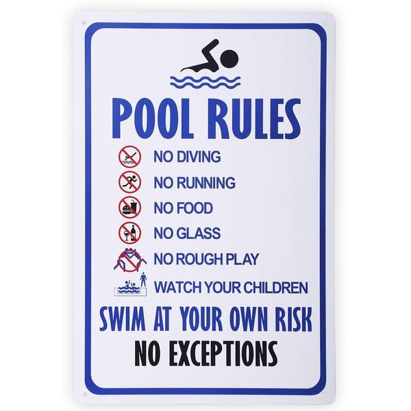 Pool Rules Swim at Your Own Risk Metal Sign, Safety Tin Signs for ...