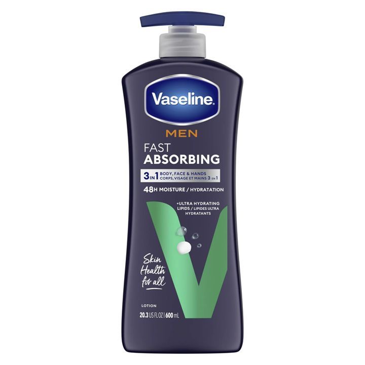 Vaseline Men Fast Absorbing Lotion, 48H Moisture + Ultra Hydrating ...