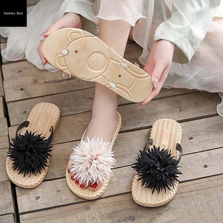 SUNNY BAR Cloth Flower Flip Flops Holiday Women Slippers Seaside ...