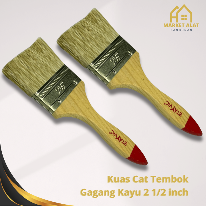 Kuas Cat 2 1/2“ Gagang Kayu / Koas Lukis Cat Tembok Gagang Kayu 2,5 ...