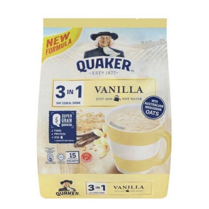 Quaker 3 in 1 Oat Cereal Drink Vanilla (15's x 28g) | Lazada