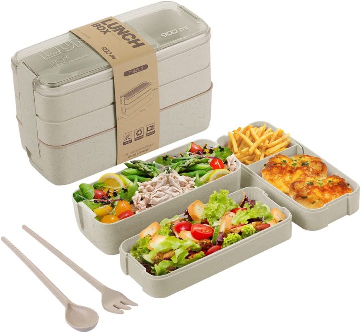 Lunch Box 3-In-1 Compartment Eco-Friendly Lunch Box Meal Containers for ...