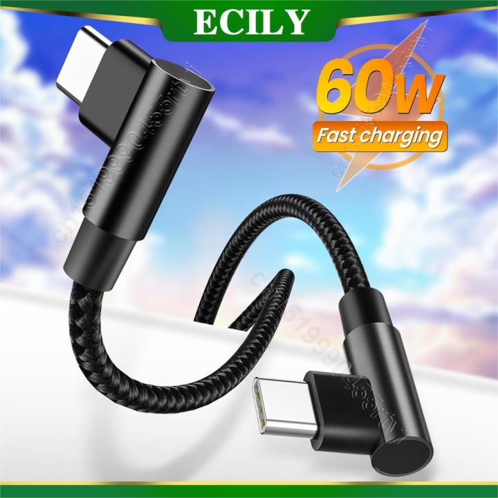ECILY Double Elbow USB Type C to USB C Cable PD 60W Quick Charge 4.0 3. ...