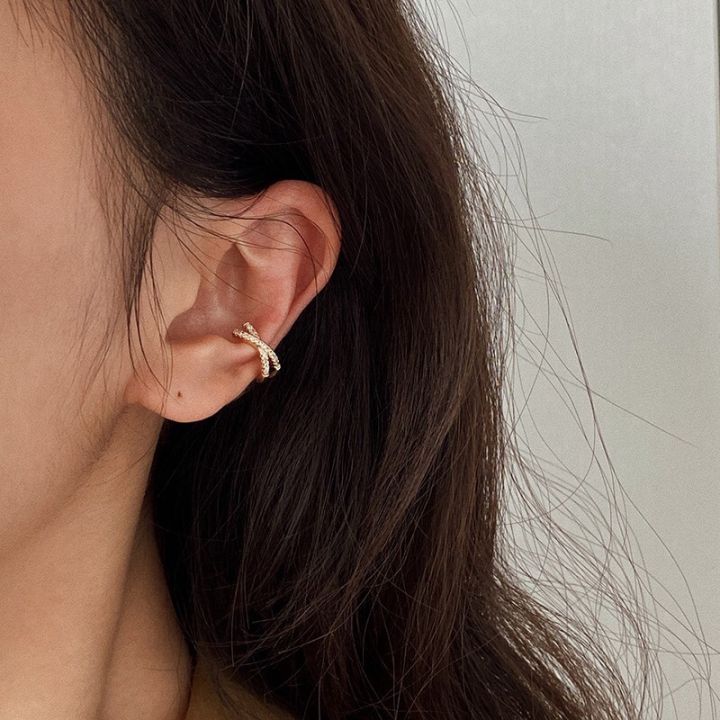 cross ear cuff ต่างหูหนีบ ต่างหูแฟชั่น ต่างหูผู้หญิง ตุ้มหู | Lazada.co.th