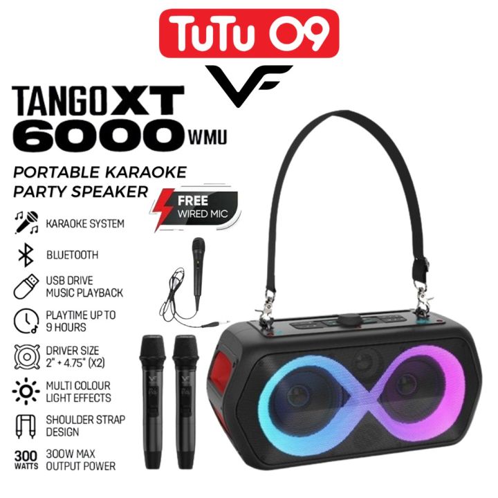 Vinnfier VF Tango XT6000 Portable Bluetoorh TWS Karaoke Speaker 300W Party Light Effects 2 UHF ...