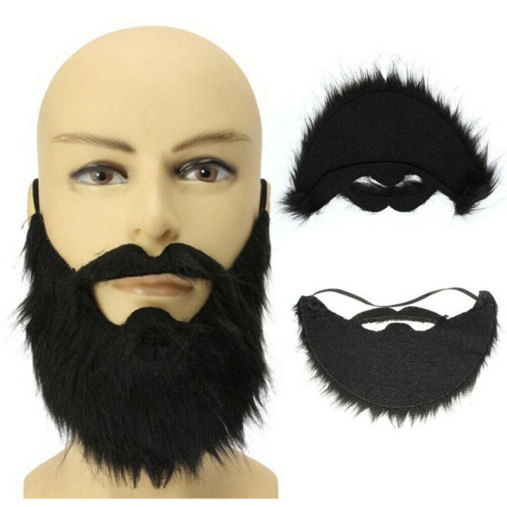 Men False Goatee Beard Moustache black Fancy Dress Stick On Facial Hair ...