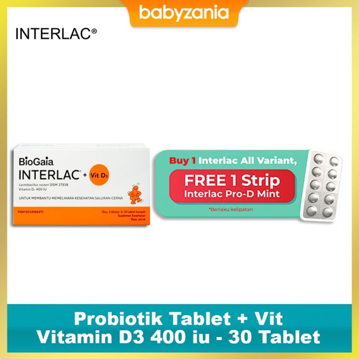Interlac Probiotik Tablet + Vit Vitamin D3 400 iu - 30 Tablet | Lazada Indonesia