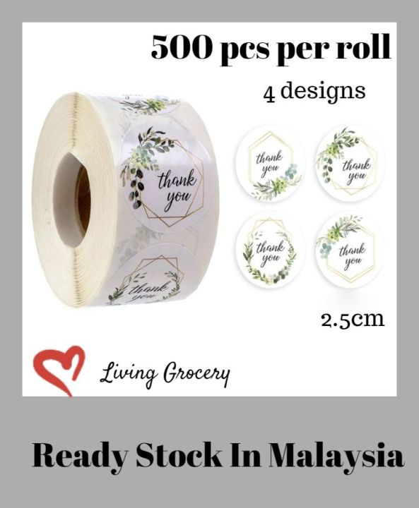Living Grocery Leave Theme Design Thank You Sticker # 500 pcs Per roll ...